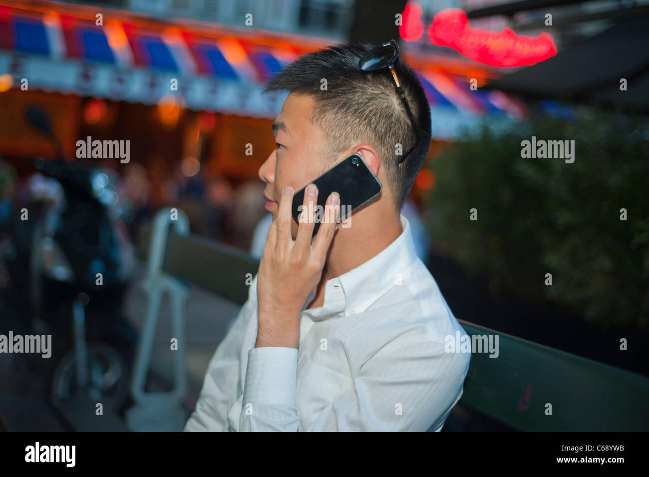 Portrait, Young Man, Chinese Outside Street, Paris, France, Talking on ... Portrait, Young Man, Chinese Outside Street, Paris, France, Talking on ...