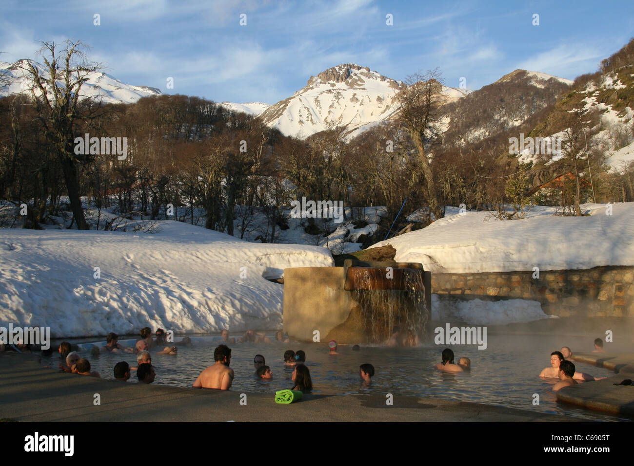 People bathing in the hot springs of Termas de Chillan ski resort ...