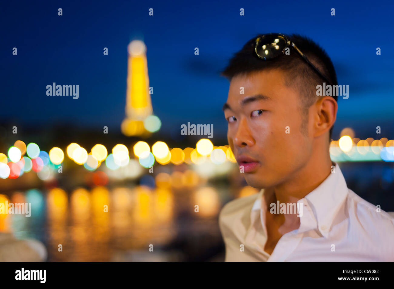 Portrait, Young Man, Chinese Outside Street at Night, Paris, France ...