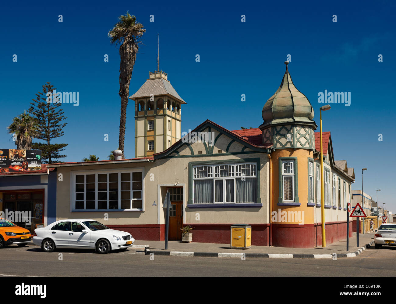 colorful historical building from German colonial period at main road ...