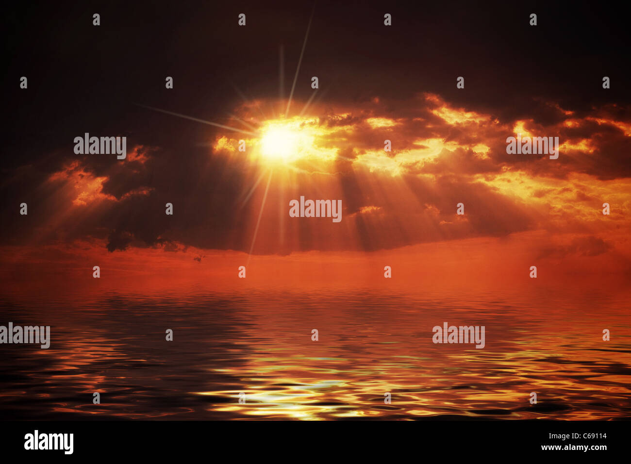 Hot sunset over water surface Stock Photo - Alamy