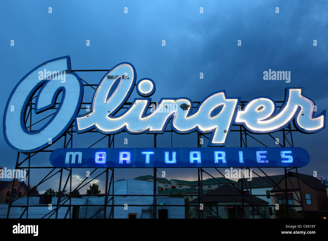 Denver, CO - The Olinger Mortuary sign converted to read Linger ...