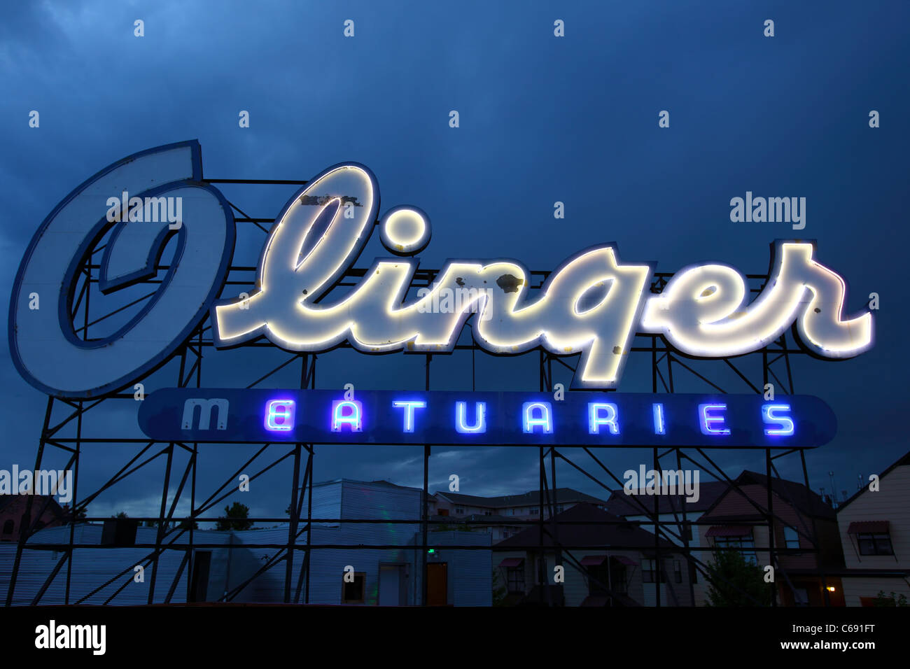 Denver, CO - The Olinger Mortuary sign converted to read Linger ...