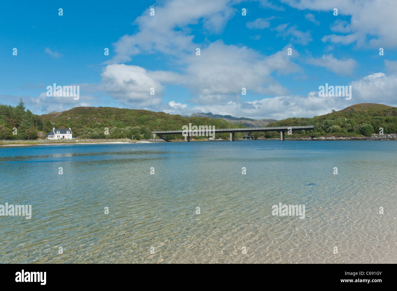 Bridge over River Morar with cottage Morar Highland Scotland Stock ...
