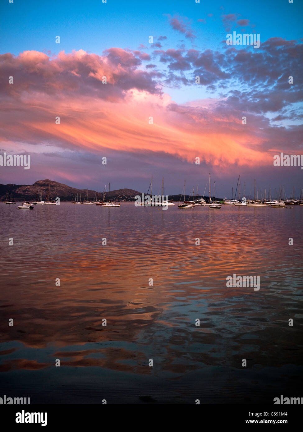 Beautiful Sunset on the Spanish island of Majorca. With boats in the ...