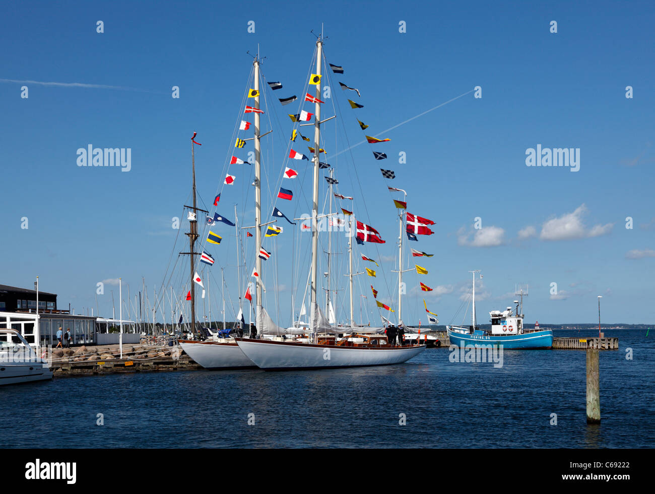 The two training ships Svanen (The Swan) and Thyra of the Danish Navy ...