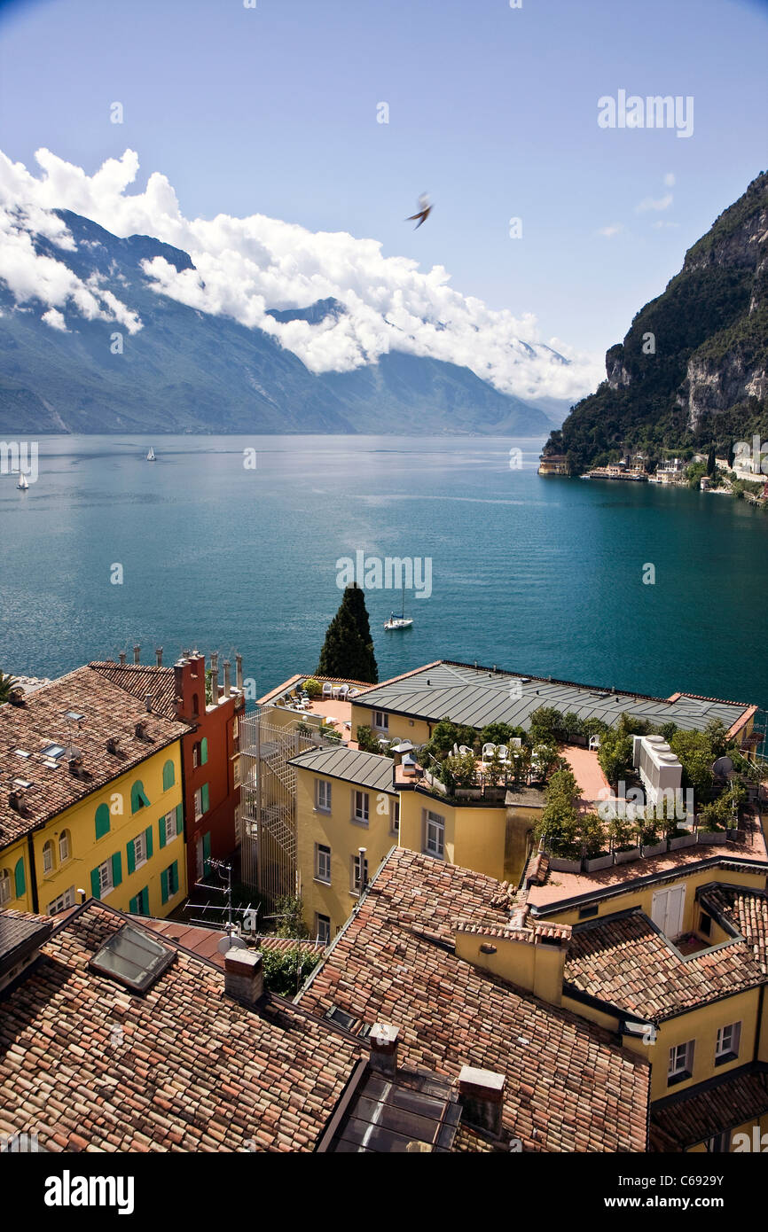 Riva del Garda town in the northern Italy mountains on Garda lake Stock ...