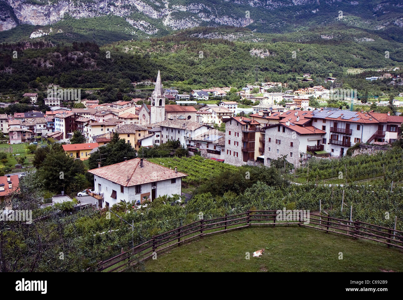Typical village in the northern Italy mountains next to the city Trento ...
