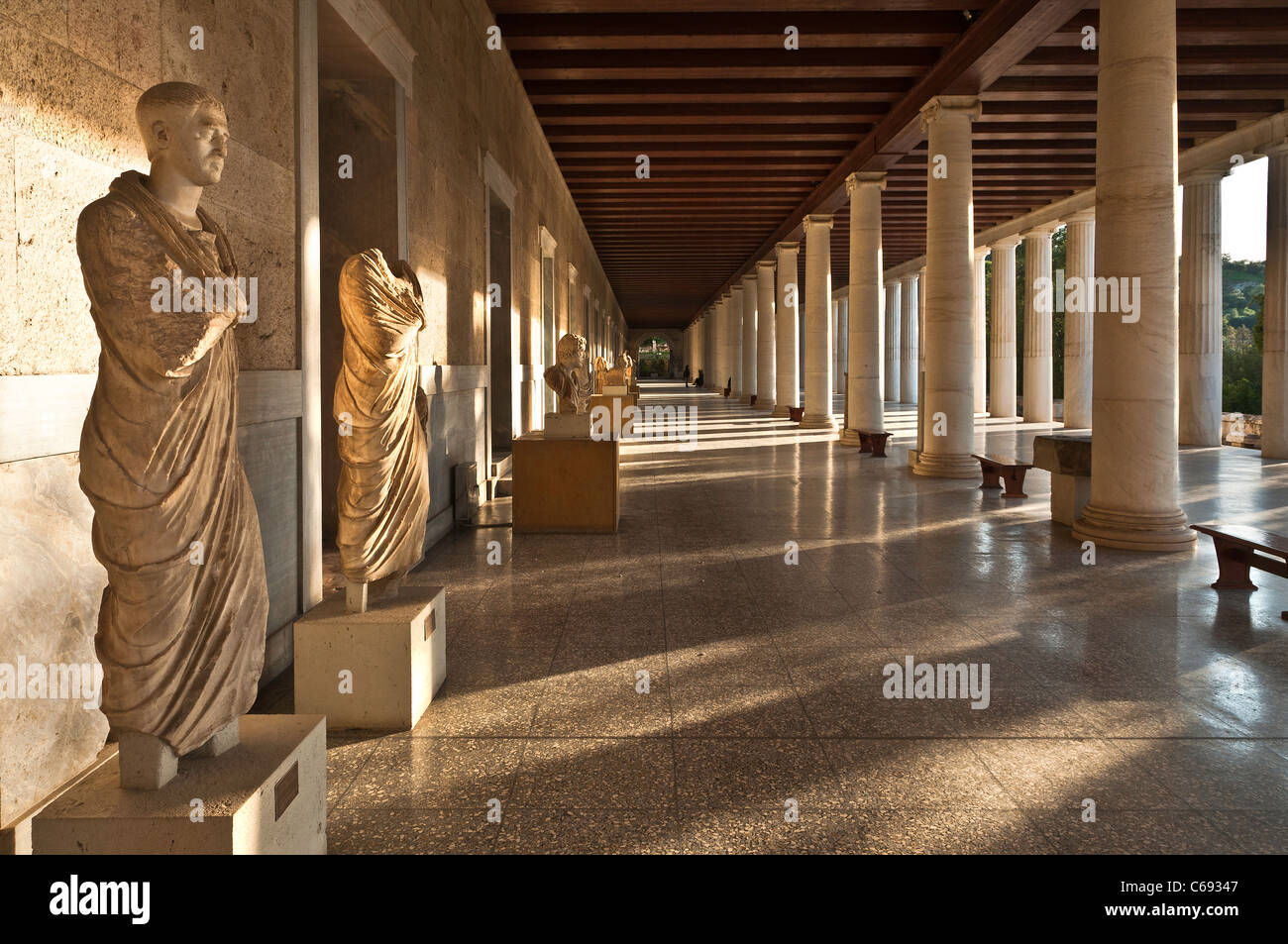The colonnaded portico of the Stoa of Attalos on the site of the ...