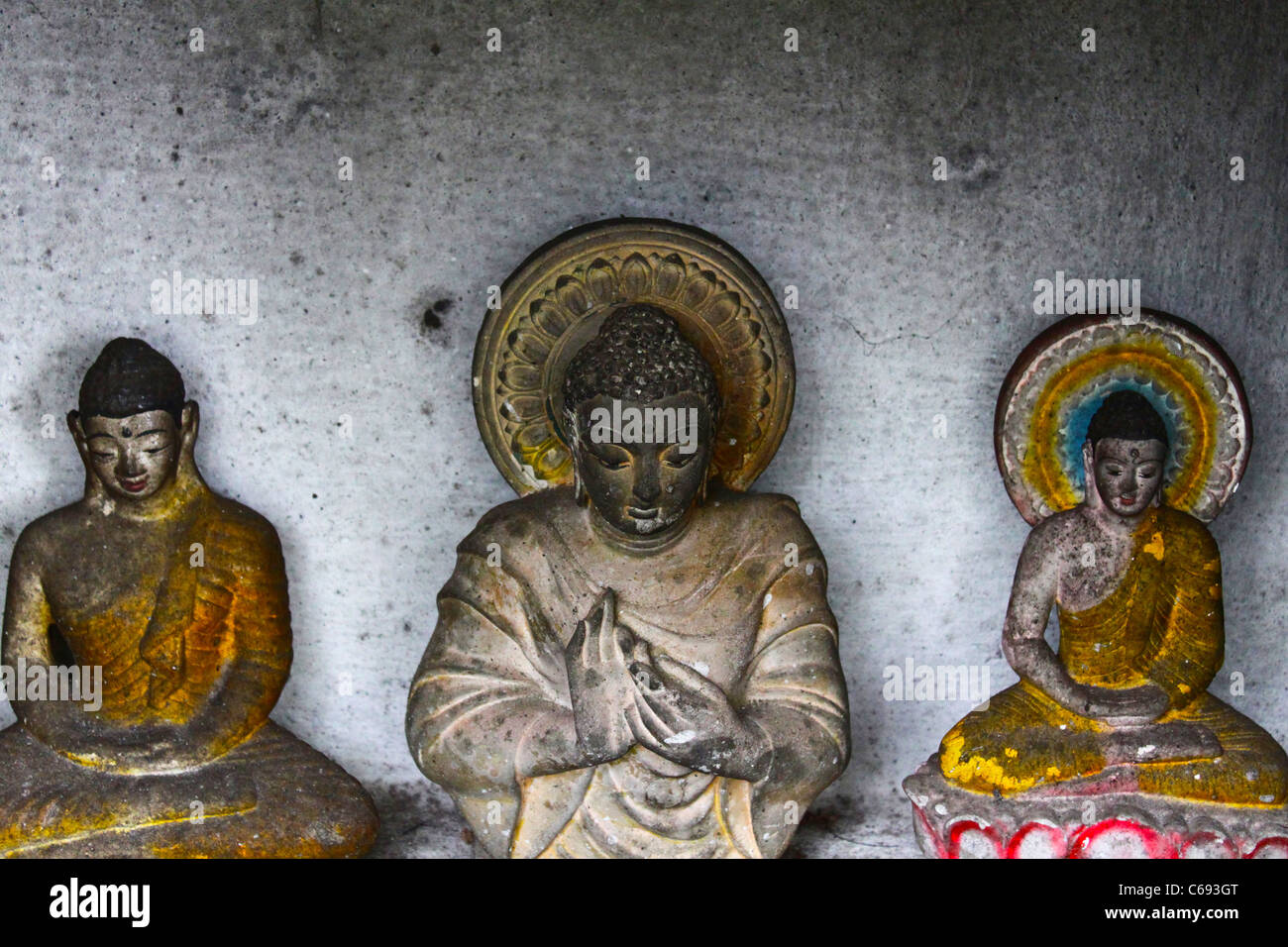 Three statues of Gautama Buddha at Temple of the Tooth, Kandy, Sri ...