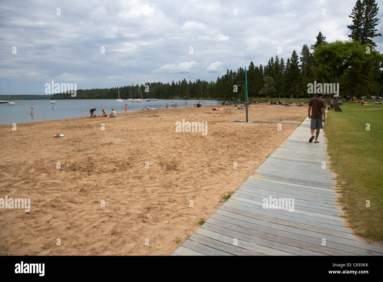 clear lake main beach at wasagaming in riding mountain national park ...