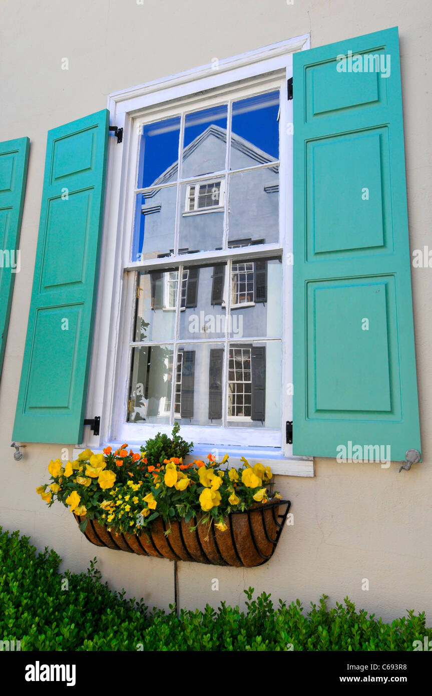 Window with flower box in historic Charleston South Carolina SC Stock ...