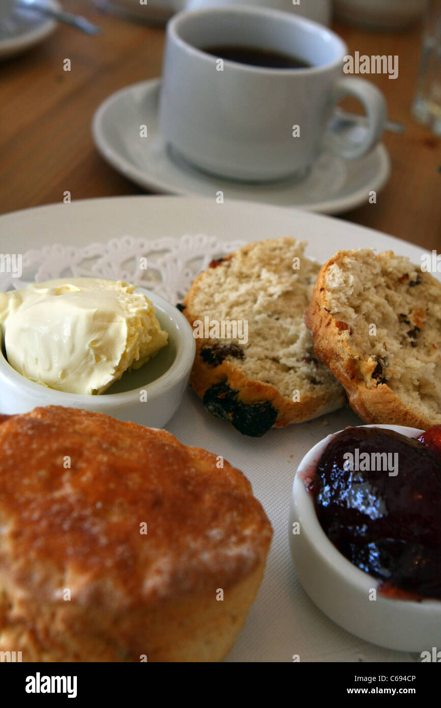 a Devonshire afternoon cream tea ready to eat in an English tea shop ...