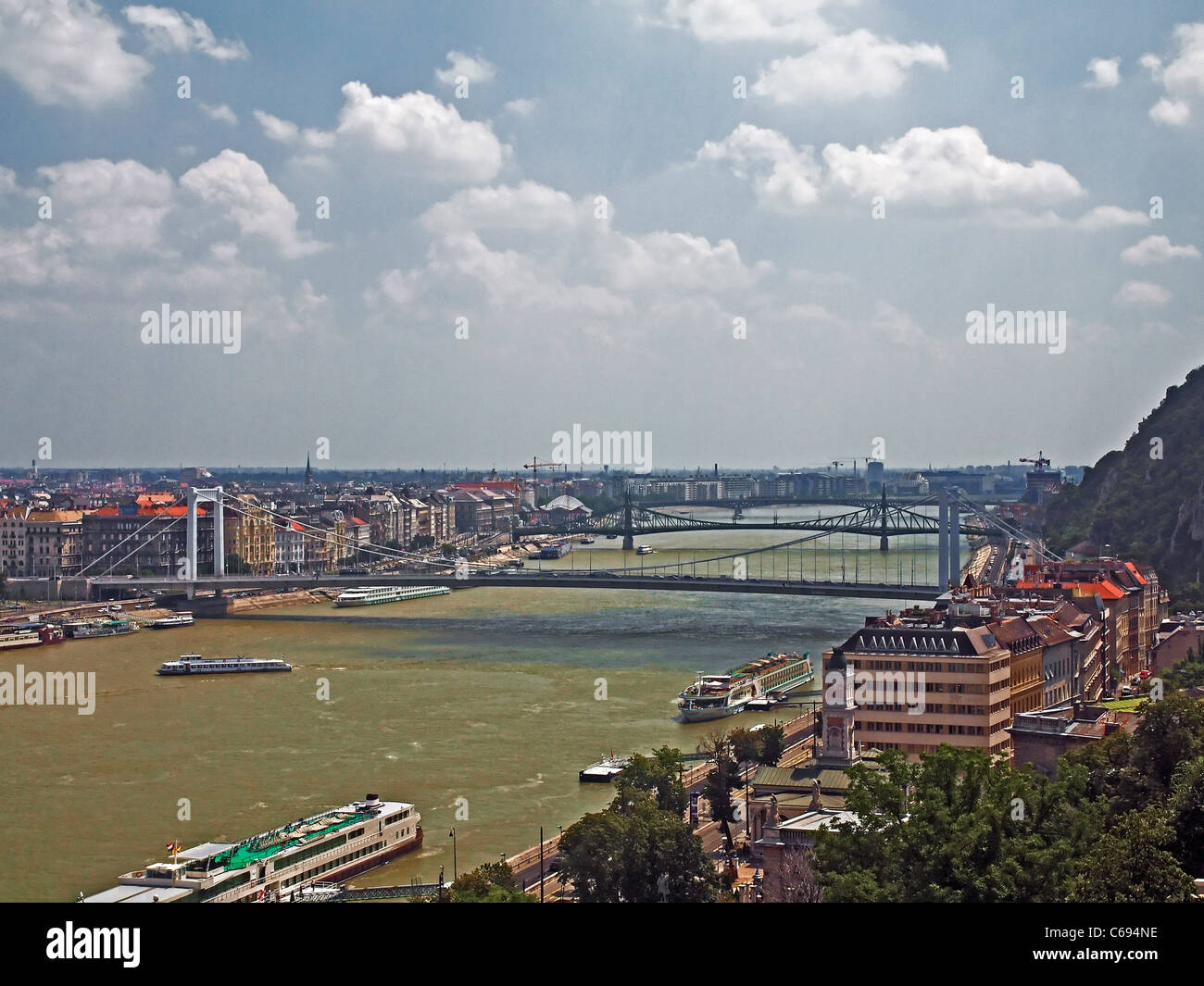 Danube River and Budapest, Hungary. The Elizabeth Bridge crosses the ...