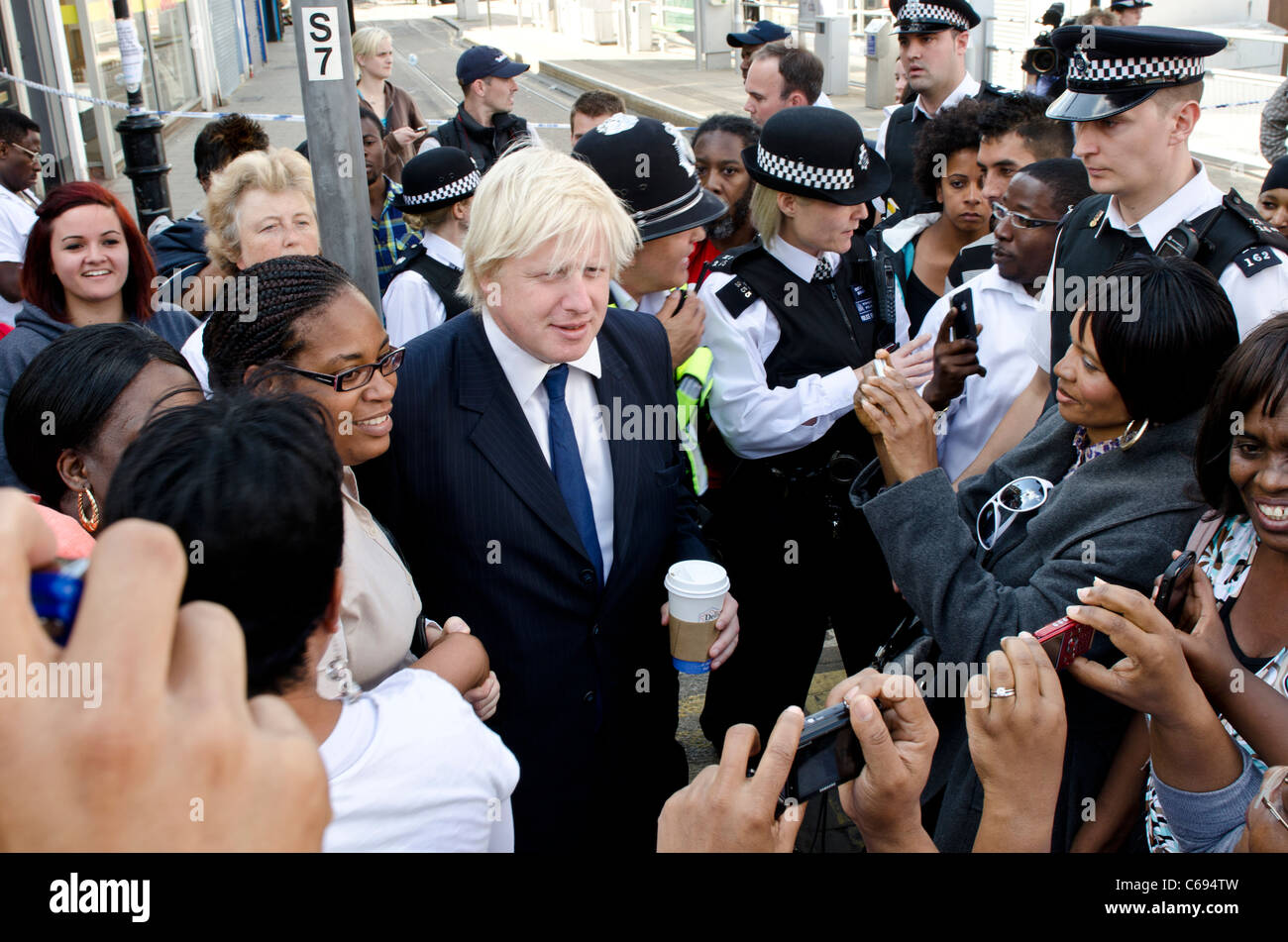Boris Johnson mayor of London meets crowds after Croydon riots Stock ...