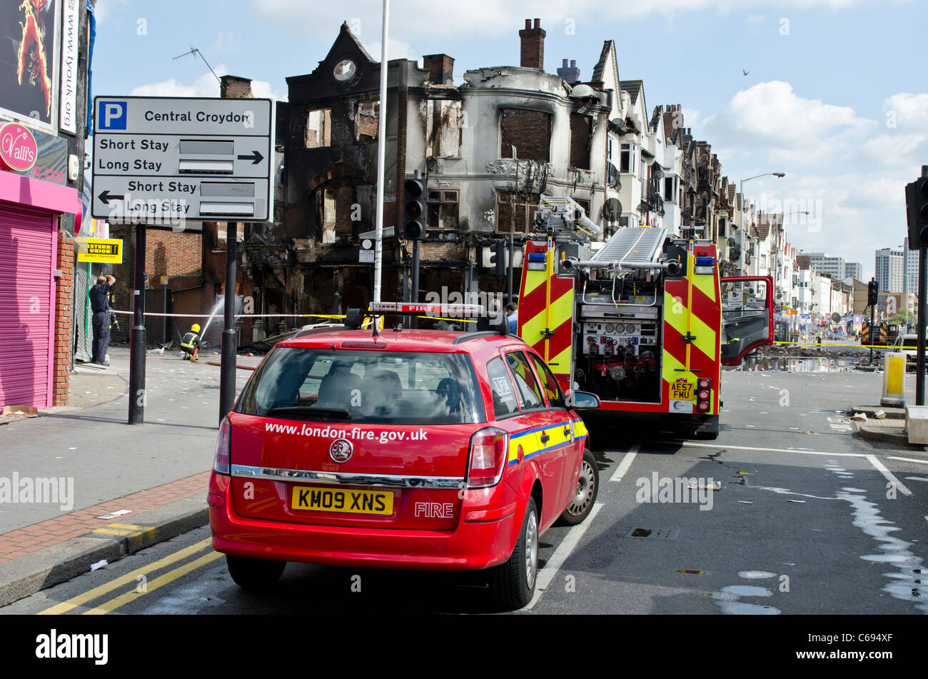 Fire service attend Burnt out shops and flats Croydon High Street ...