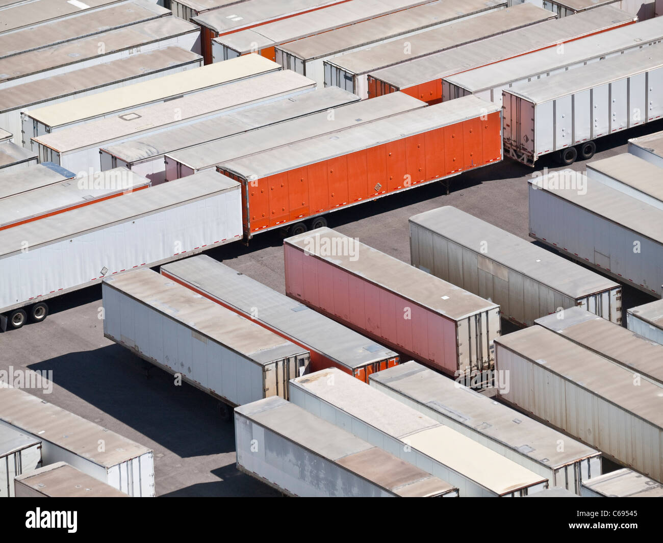 Trailer storage yard aerial in bright desert sun Stock Photo - Alamy