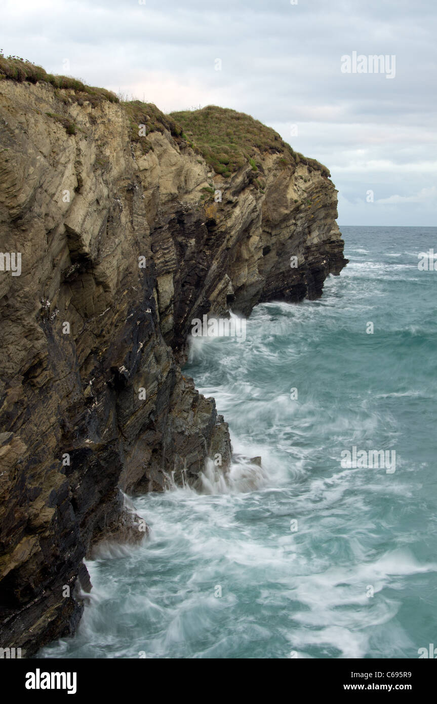 cliffs in cornwall near porth Stock Photo - Alamy