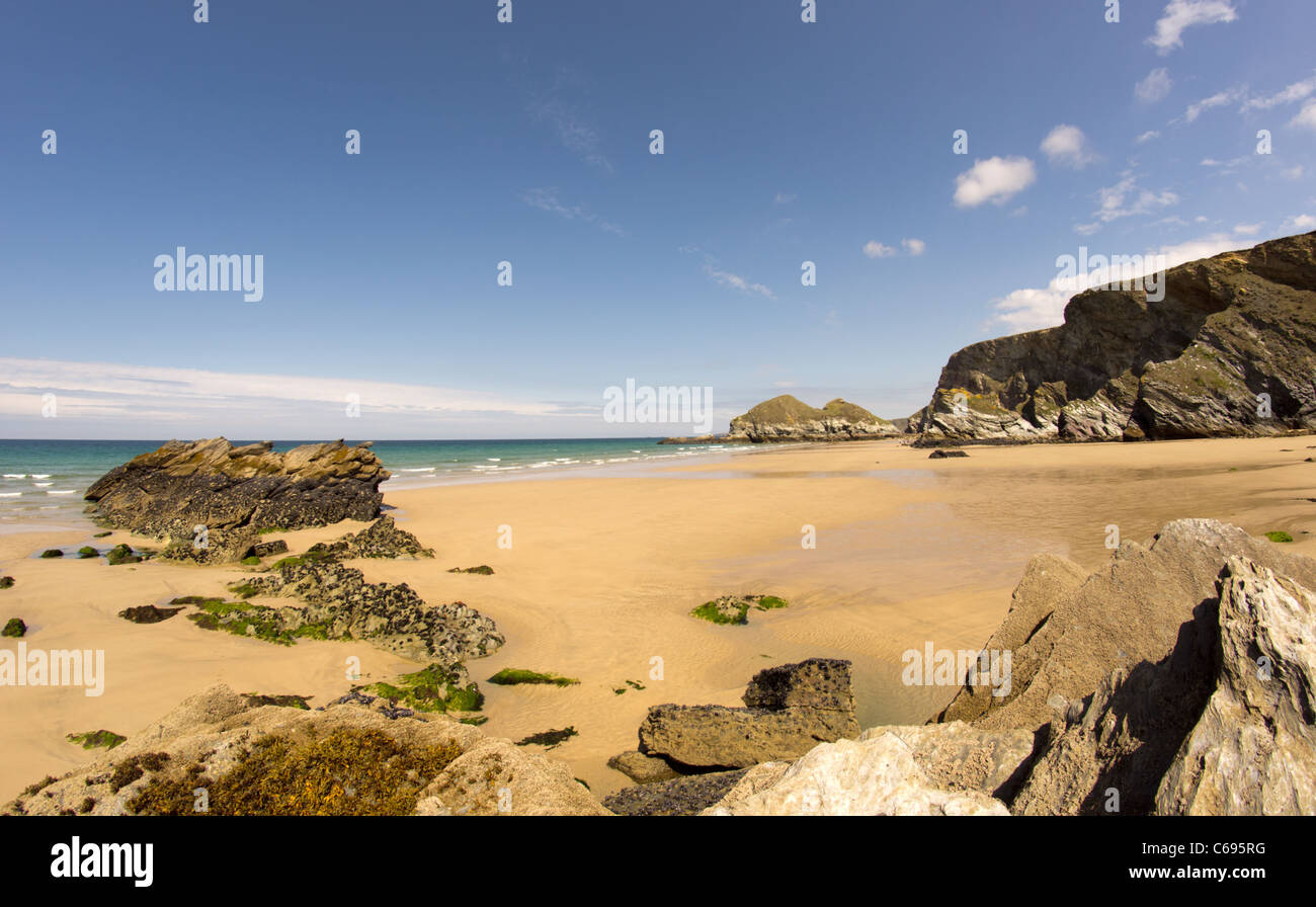 sandy beach in cornwall near porth Stock Photo - Alamy
