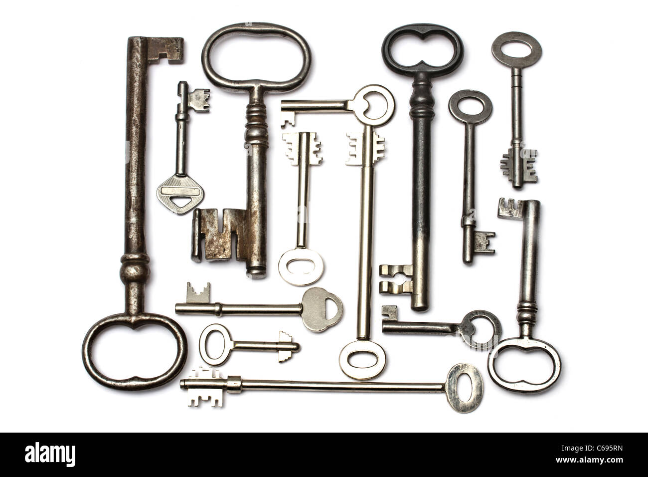 Collection of different old keys closeup on white background Stock ...