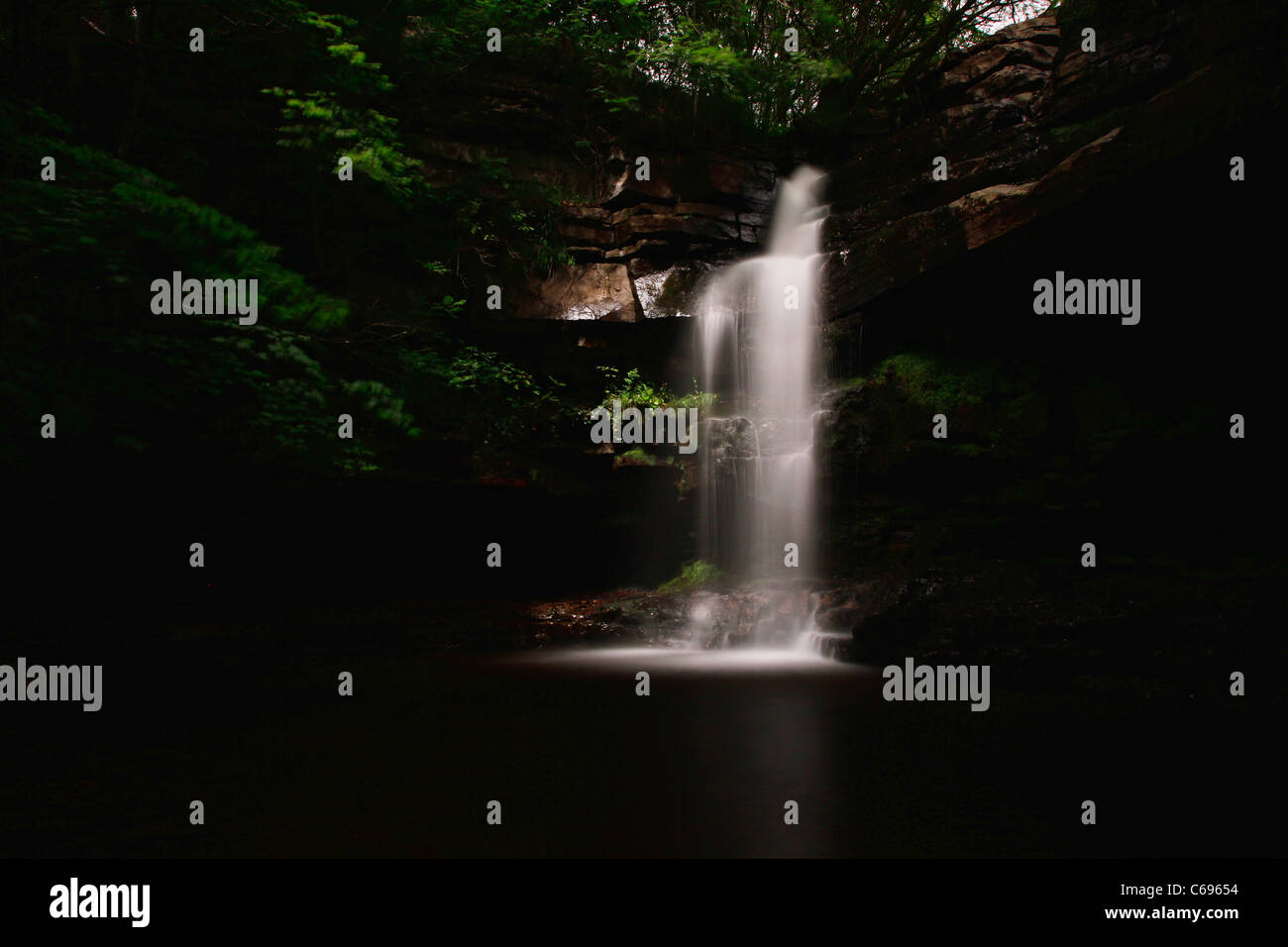 Waterfall at Gibson's Cave, Bowlees Country Park, Teesdale, County ...