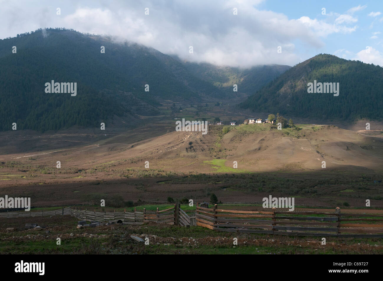 View of the wetlands in Phobjikha valley. bhutan Stock Photo - Alamy