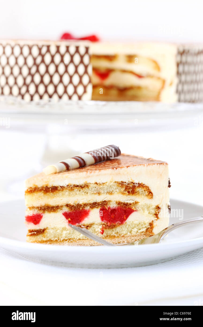 Delicious Tiramisu birthday cake with cherries Stock Photo - Alamy