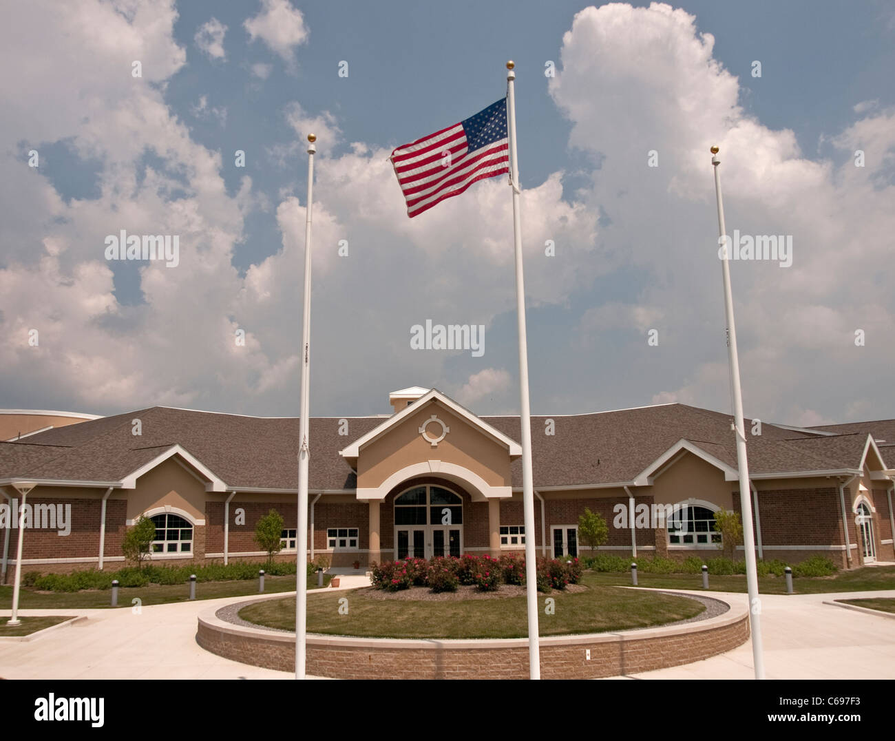 New middle school on a beautiful summer day. The students are still on ...