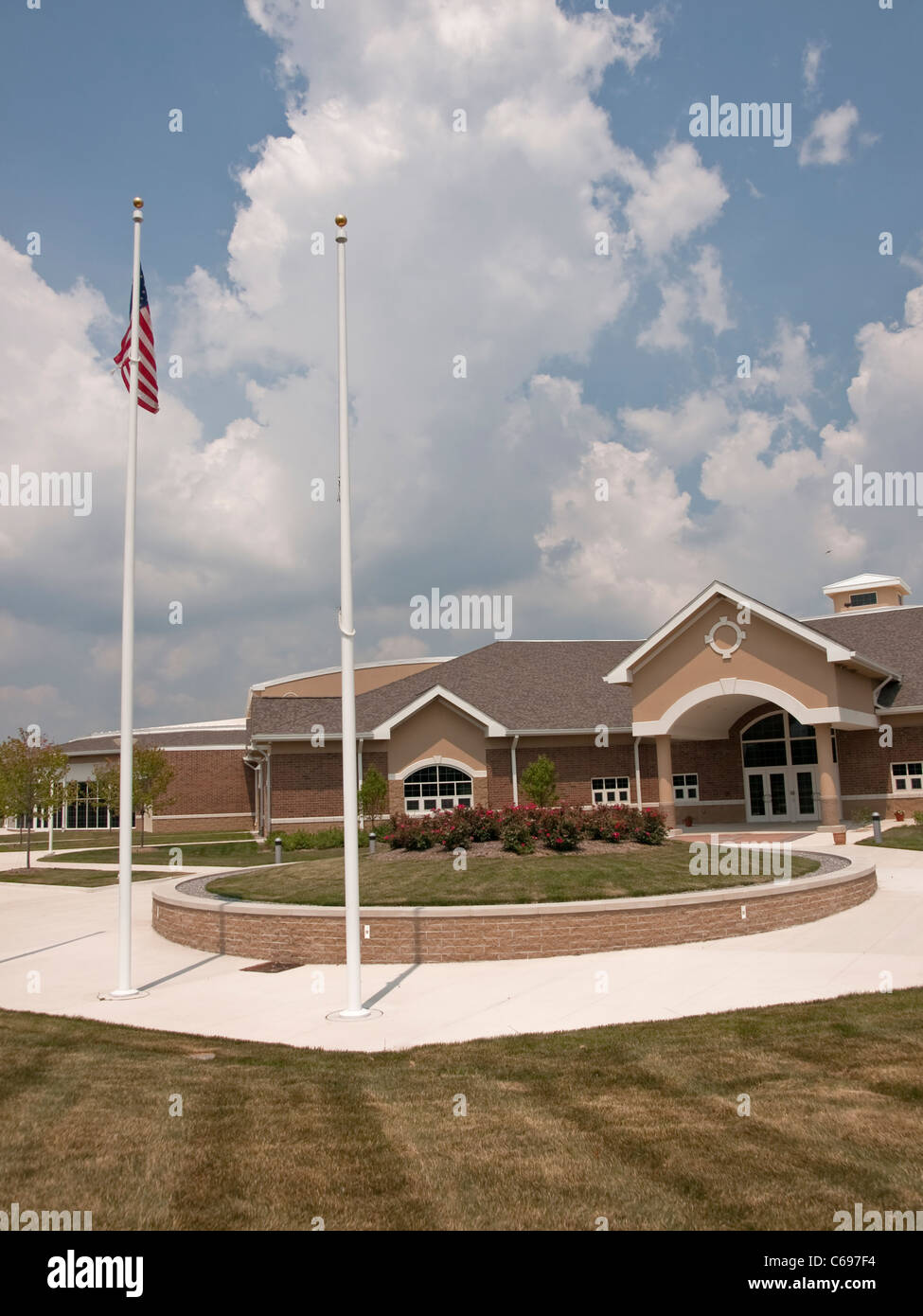 New middle school on a beautiful summer day. The students are still on ...