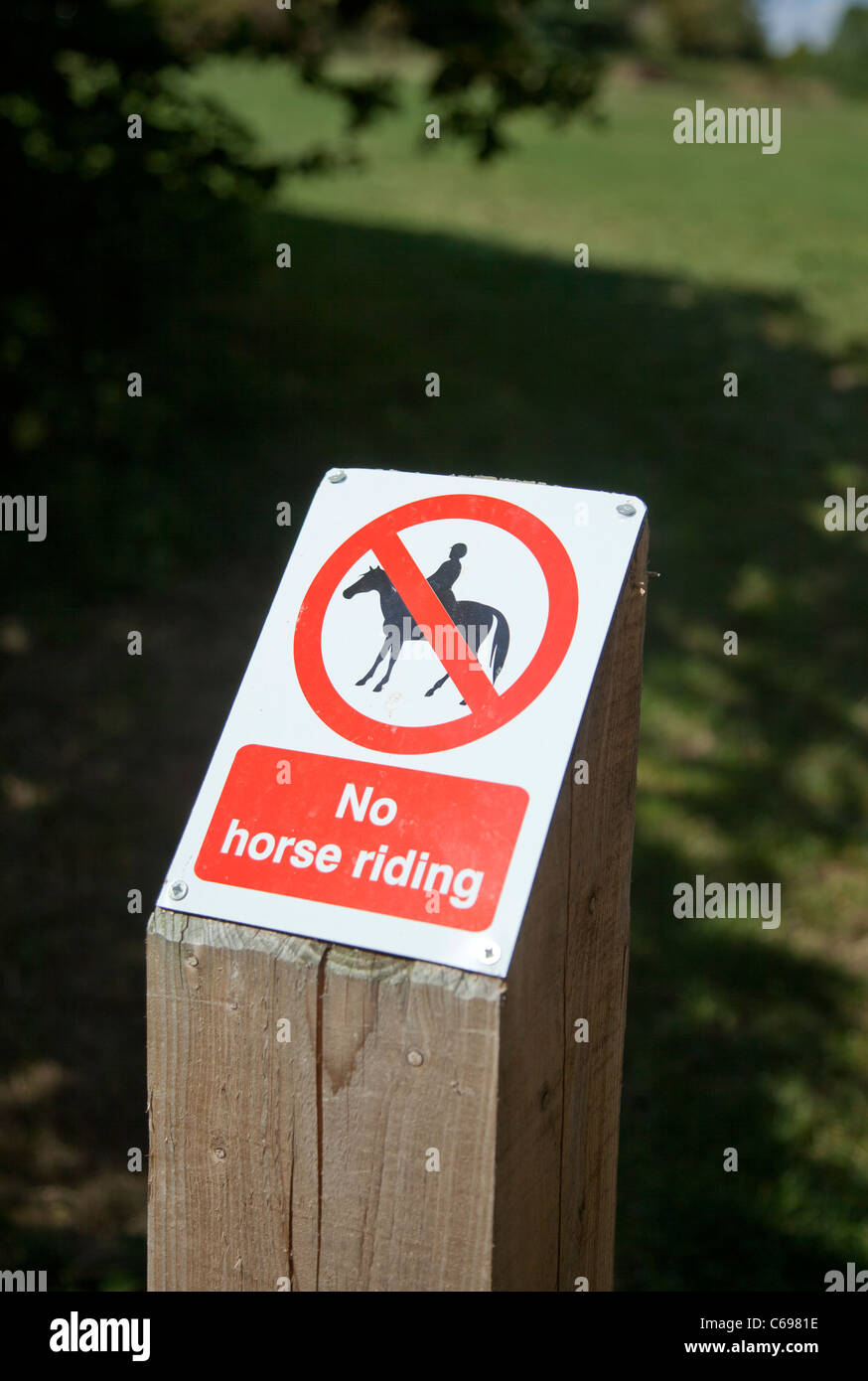 A sign saying No Horse Riding, Worcestershire, UK Stock Photo - Alamy