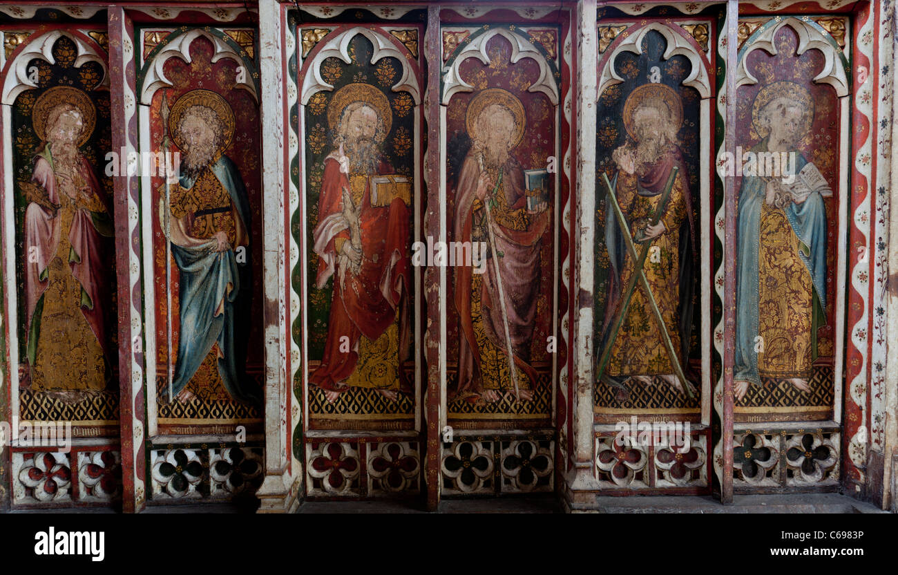 St Helens Church Ranworth Medieval Rood Screen paintings, UK Stock ...