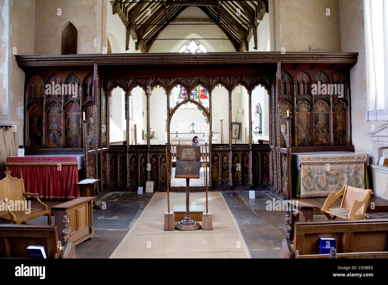 St Helens Church Ranworth Medieval Rood Screen paintings, UK Stock ...