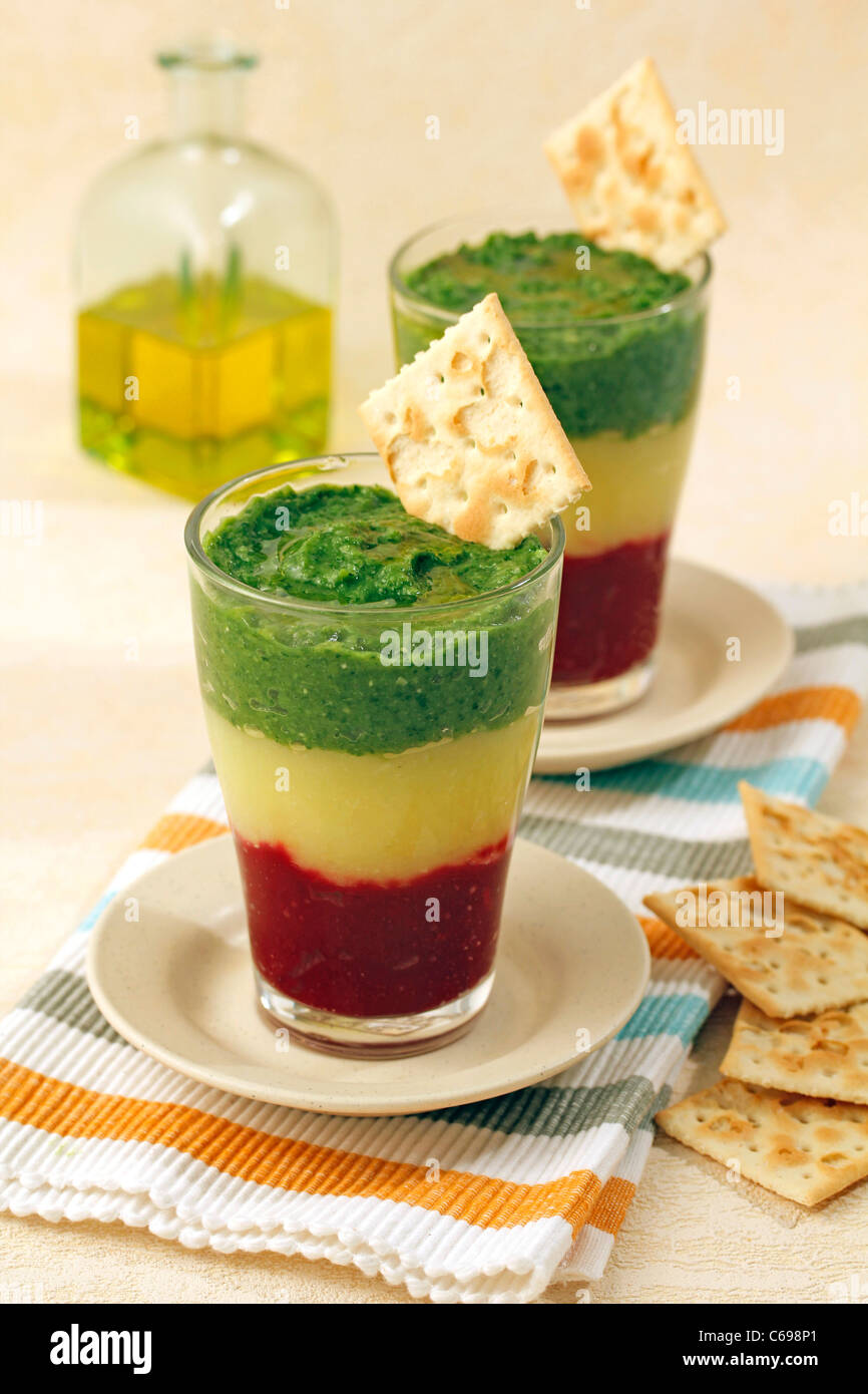 Three vegetables purée. Recipe available Stock Photo - Alamy