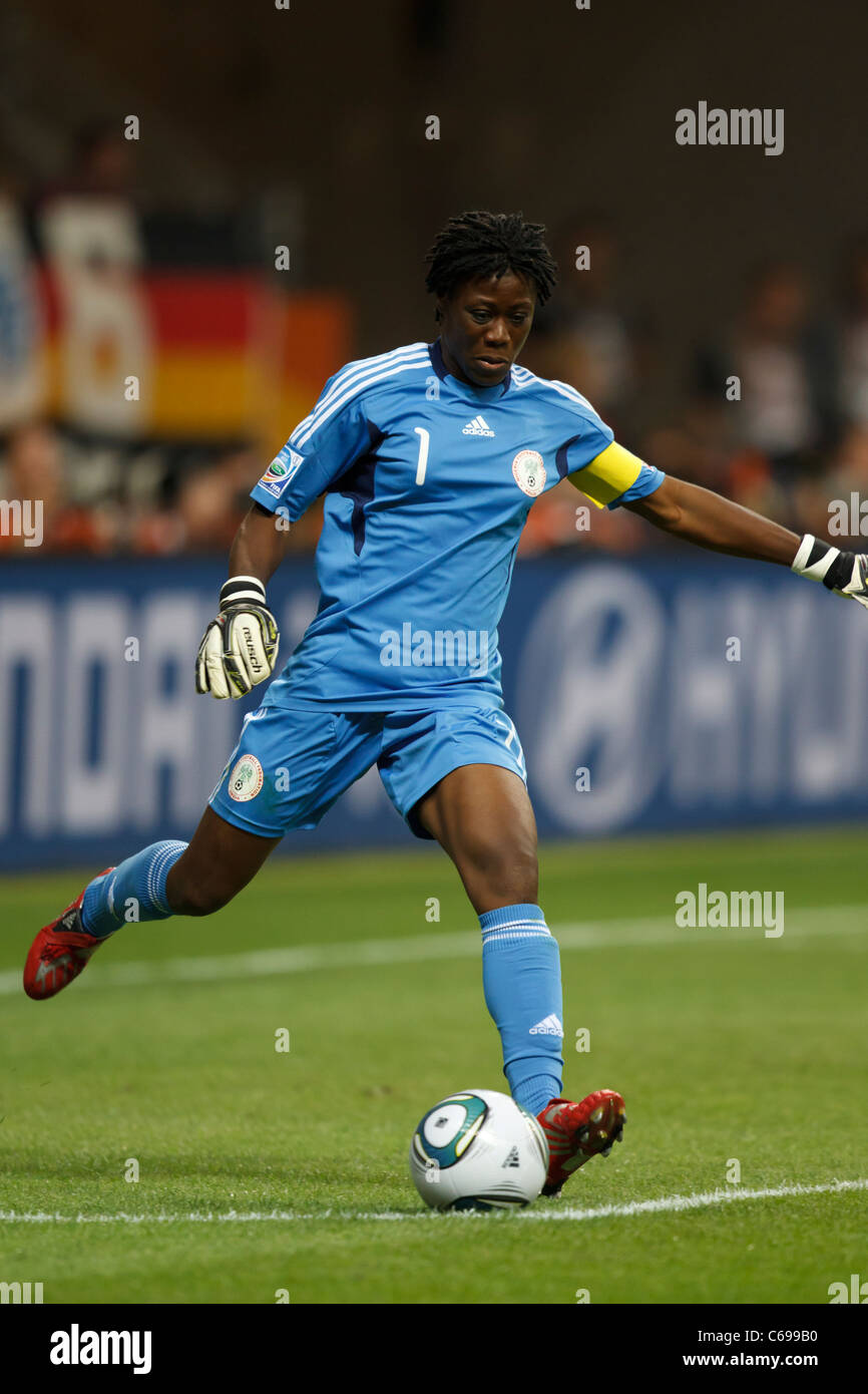 Nigeria goalie and team captain Precious Dede kicks the ball during a ...