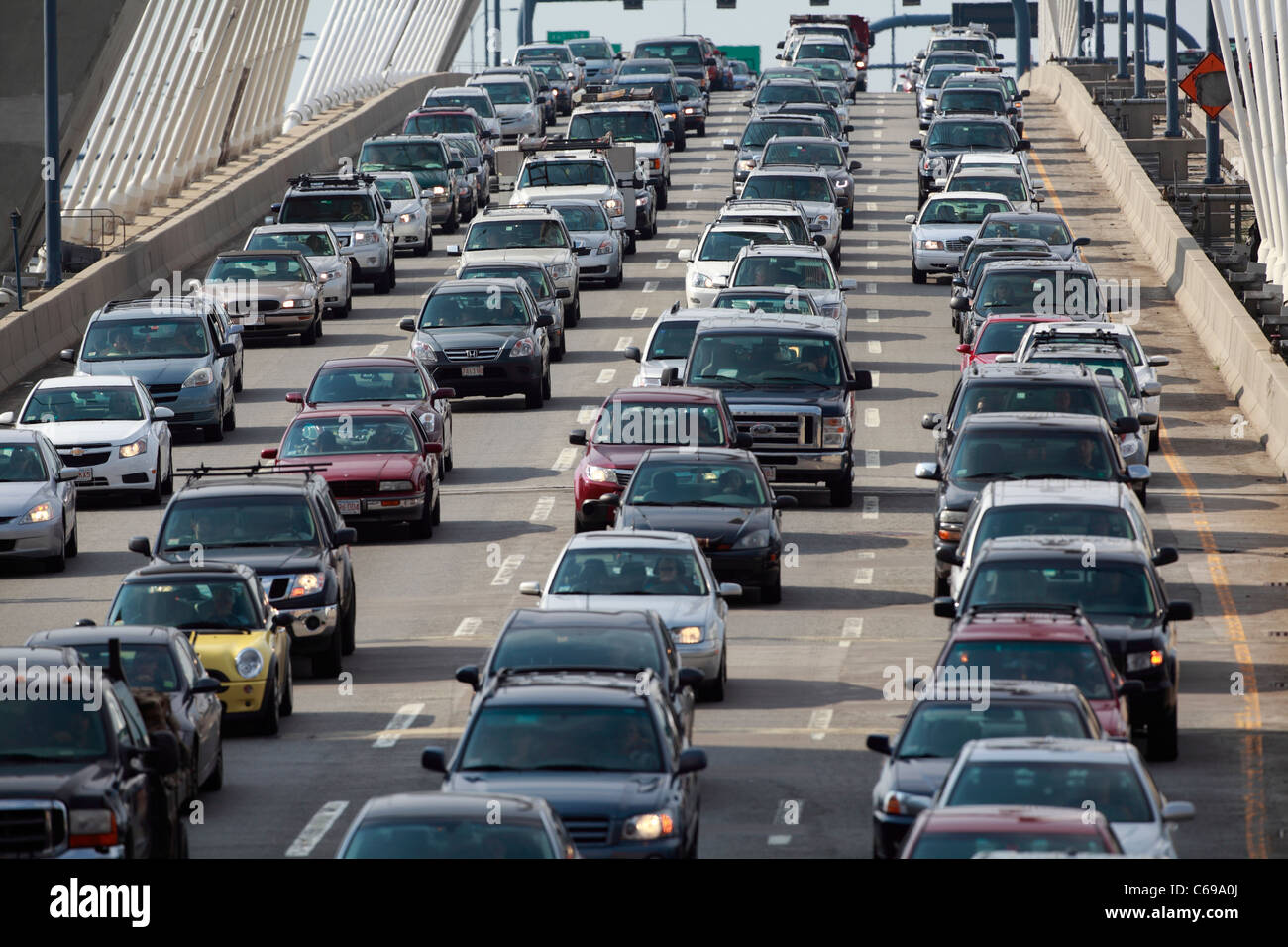 Heavy rush hour traffic on the Zakim bridge into Boston Stock Photo - Alamy