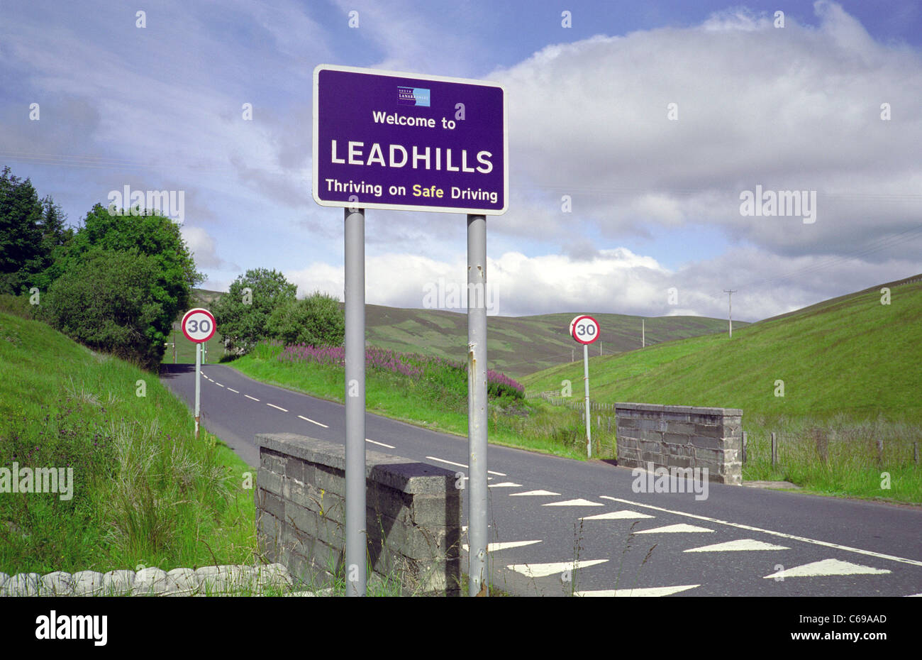 Entrance Sign to the Village of Leadhills, South Lanarkshire, Scotland ...