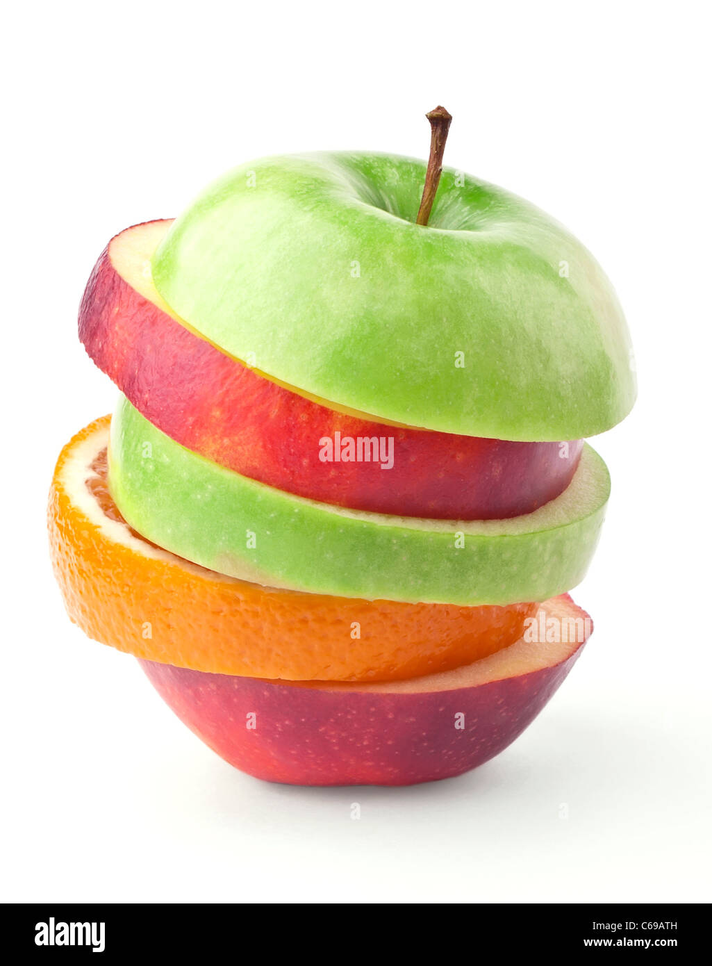 Layers of apples and oranges isolated on white background Stock Photo ...