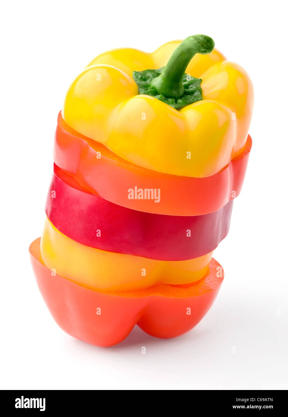 Sliced multi-color pepper isolated on white background Stock Photo - Alamy