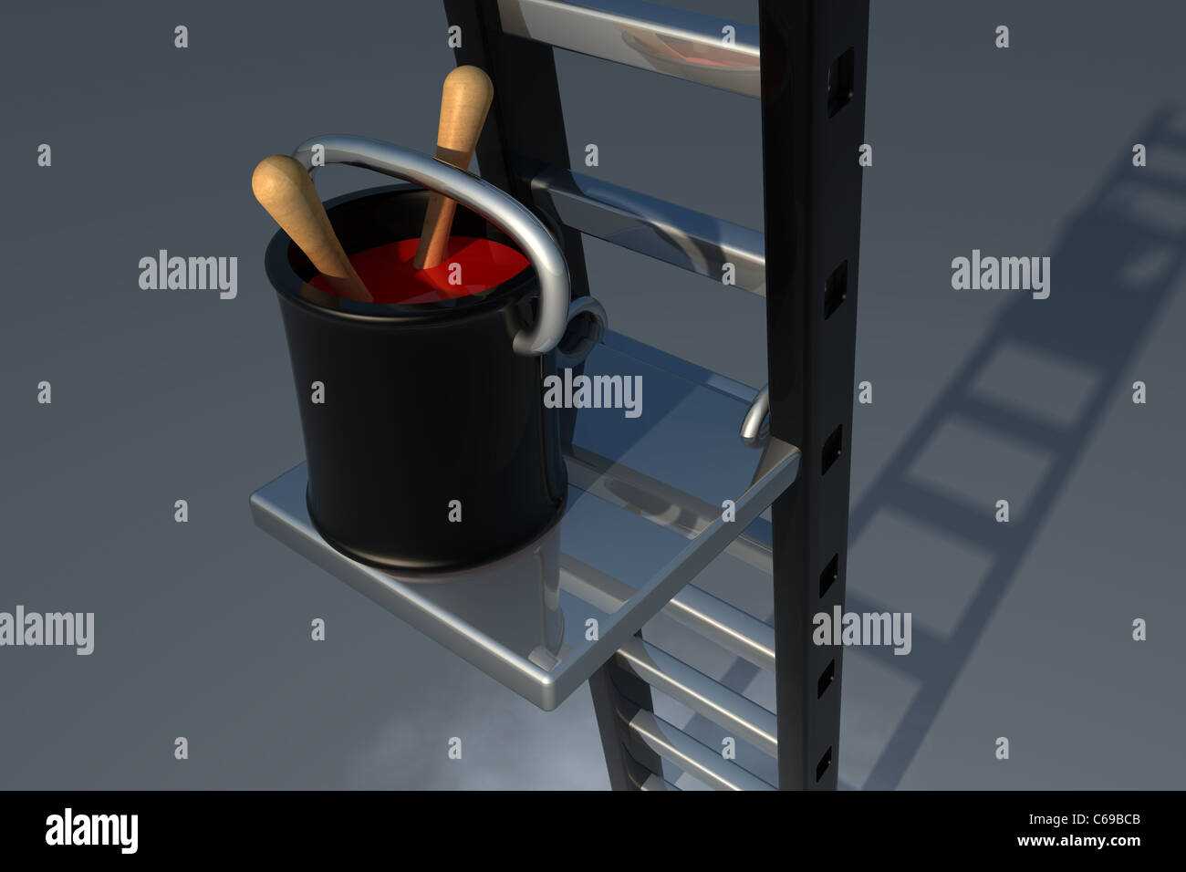 Black bucket with ladder an sunlight effect Stock Photo - Alamy