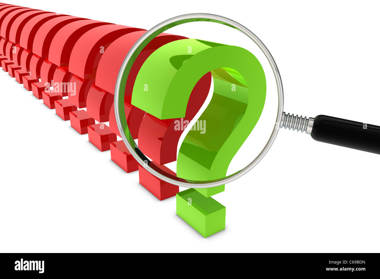 Question mark with magnifier on white background Stock Photo - Alamy