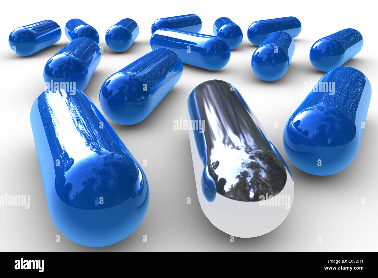 Chrome capsule with blue capsule Stock Photo - Alamy