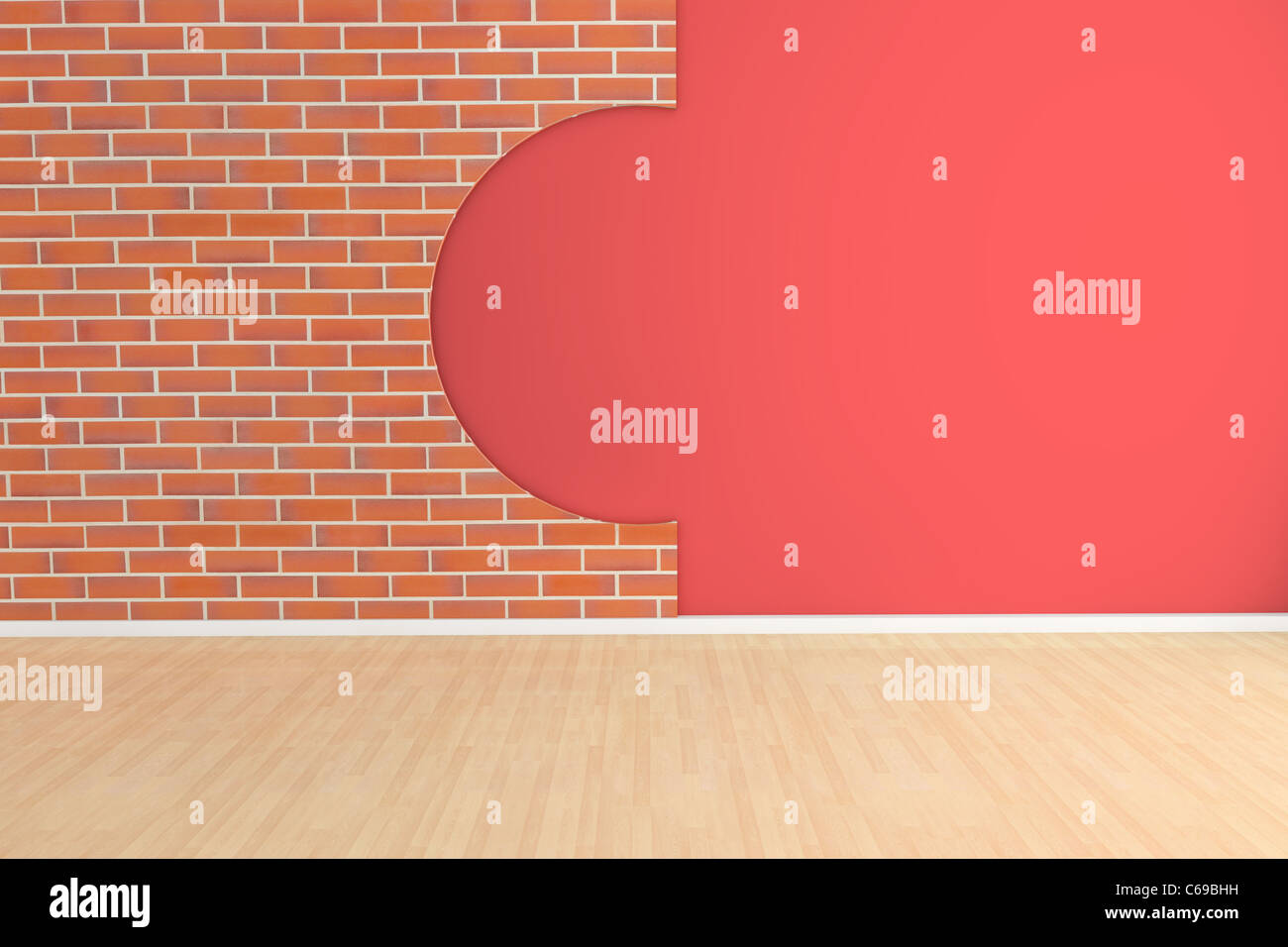 3d rendered empty room with brick wall Stock Photo - Alamy