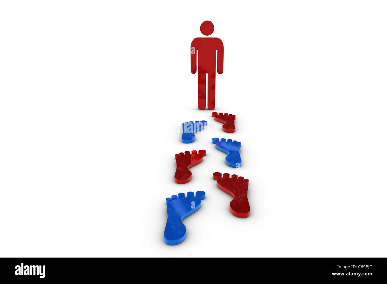 3D footprints with a Character on white background Stock Photo - Alamy
