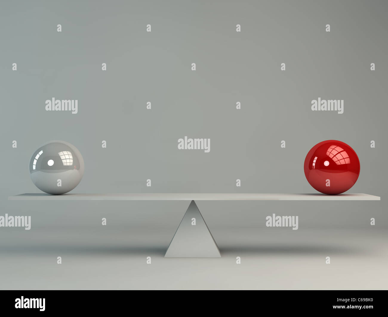 3d render white and red spheres balance concept Stock Photo - Alamy