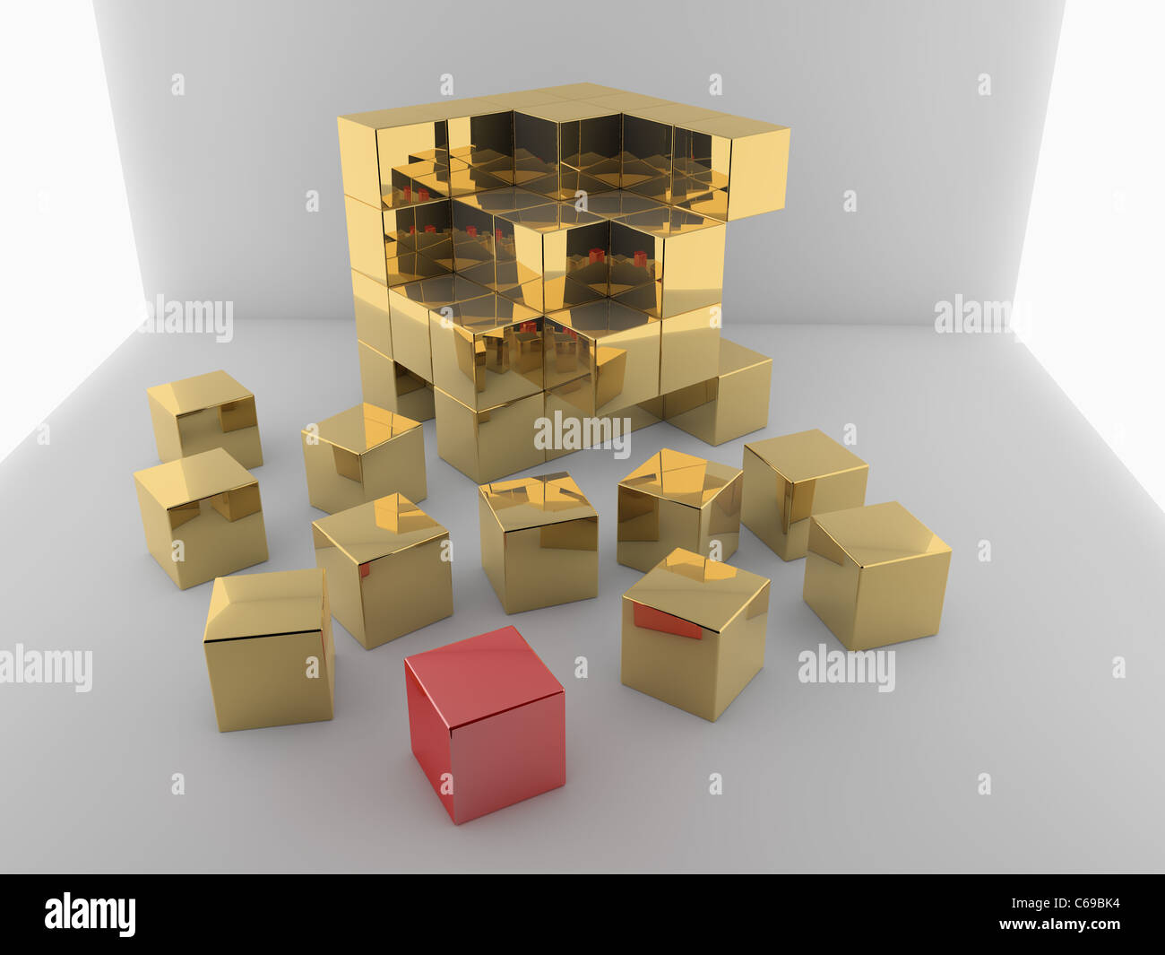 Abstract golden cubes red cube hi-res stock photography and images - Alamy
