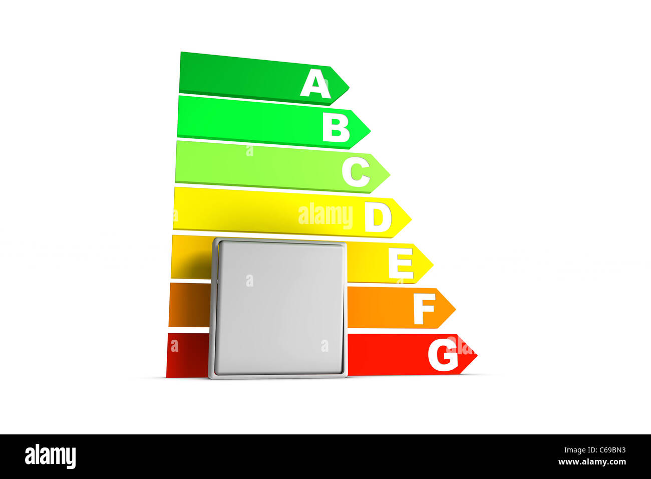 Energy efficiency scale on white background with a light switch Stock ...