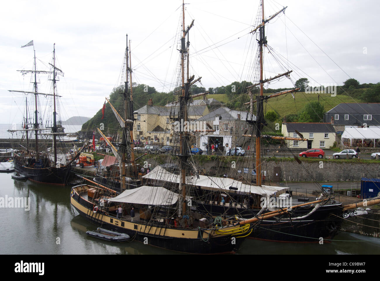 Ships in the harbour at Charlestown Cornwall Stock Photo - Alamy
