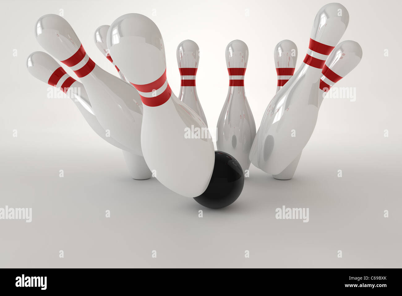 3D render of a bowling pins with light at the gray background Stock ...