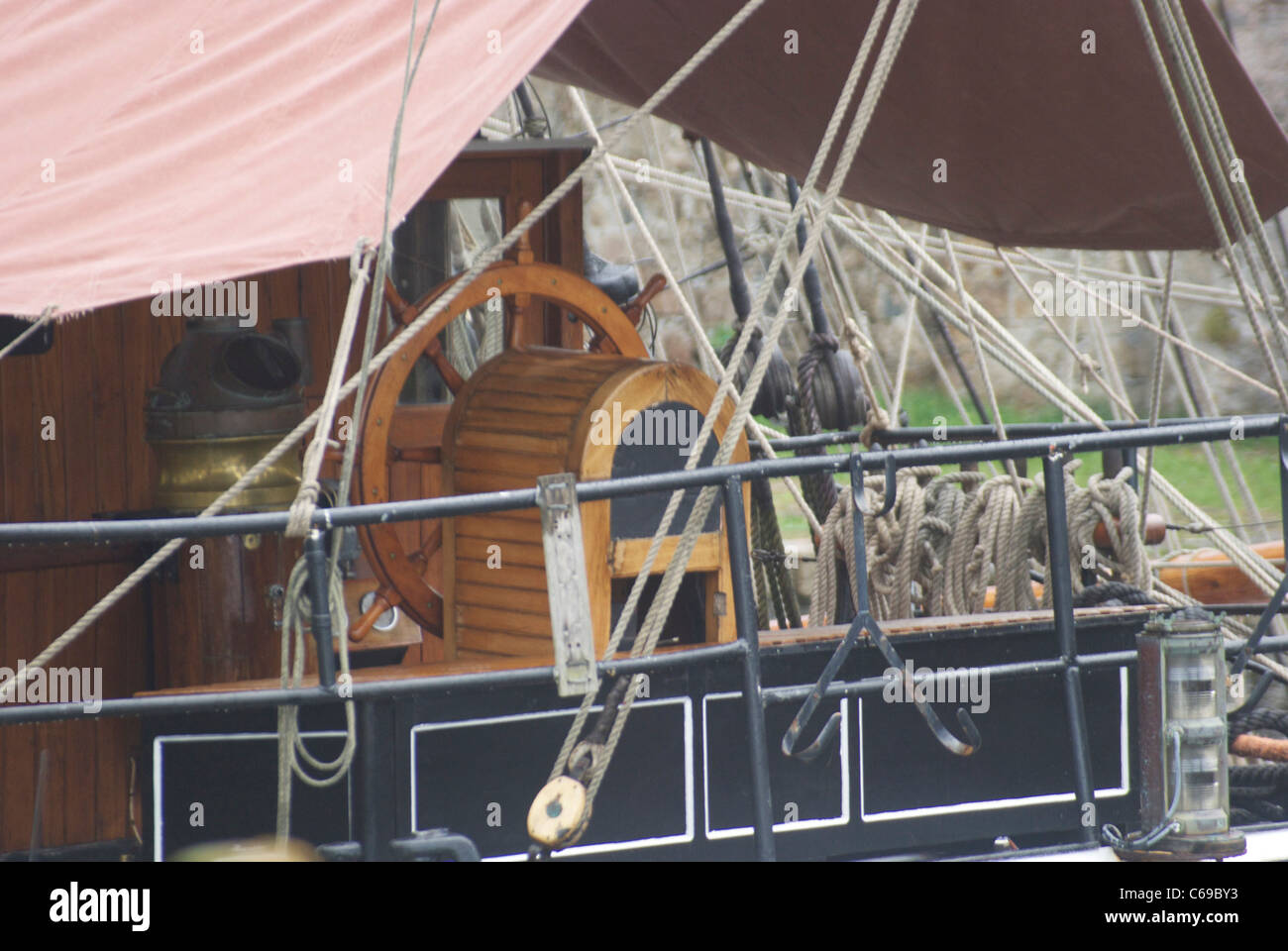 Old sailing ship in the harbour at Charlestown South Cornwall Stock ...