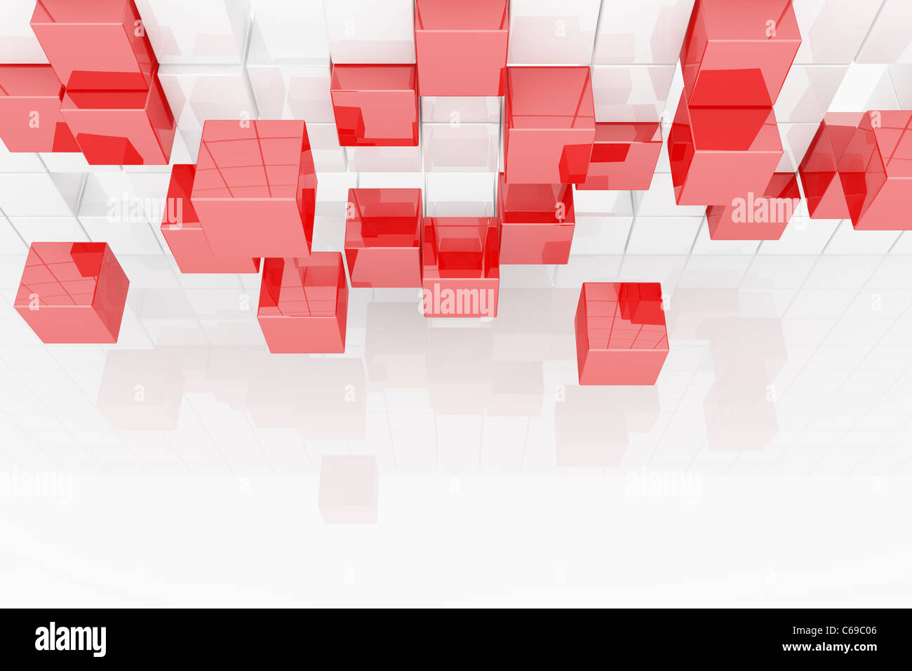 3d abstract red and white cubes mirroring on floor Stock Photo - Alamy